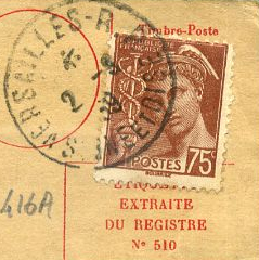 Le 75c (416A) - Utilisation - Un timbre : Mercure